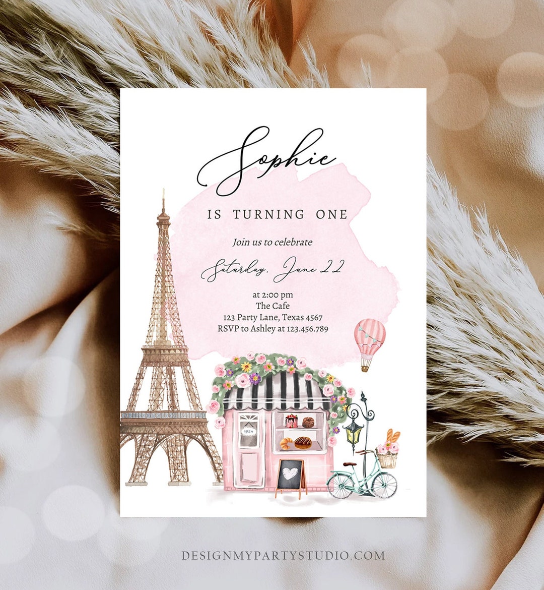 Editable Paris Birthday Invitation French Patisserie Parisian Cafe ...