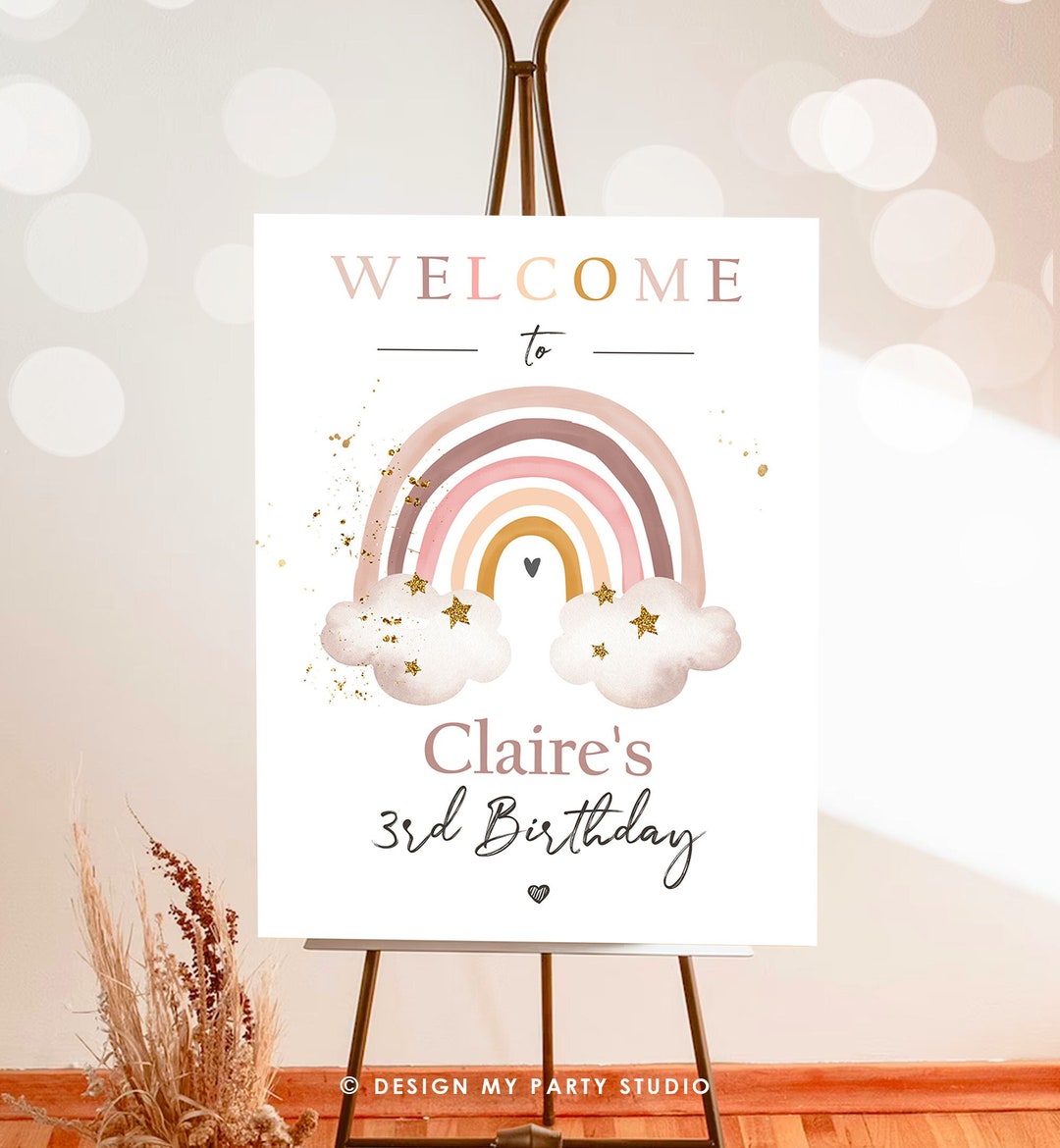 Editable Rainbow Welcome Sign Rainbow Birthday Modern Earth Tones Boho ...