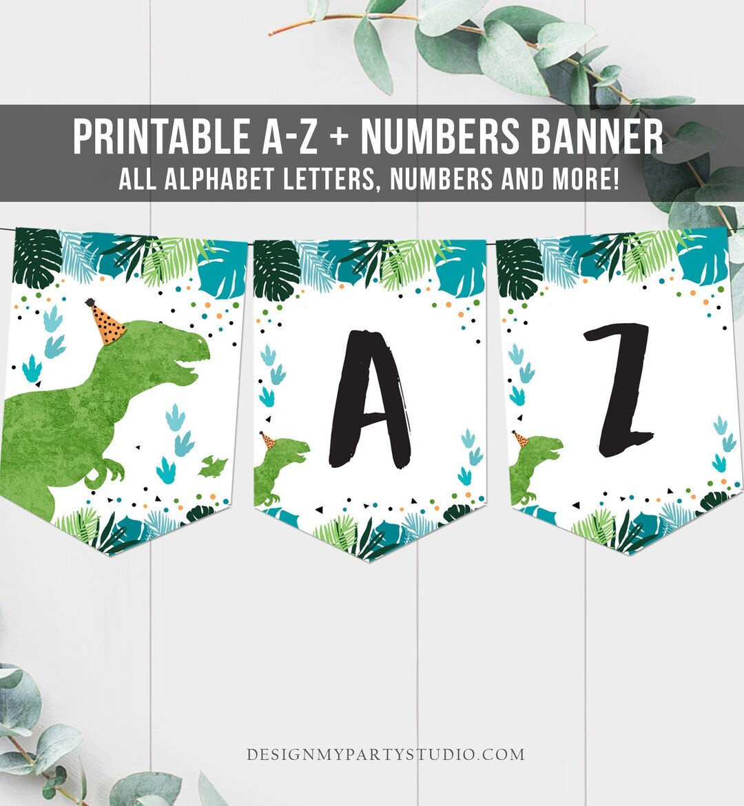 Dinosaur Birthday Banner A-Z Alphabet Numbers Banner First Happy ...