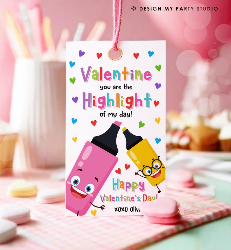 Editable Valentine You're the Highlight Valentines Day Gift Tag Markers ...