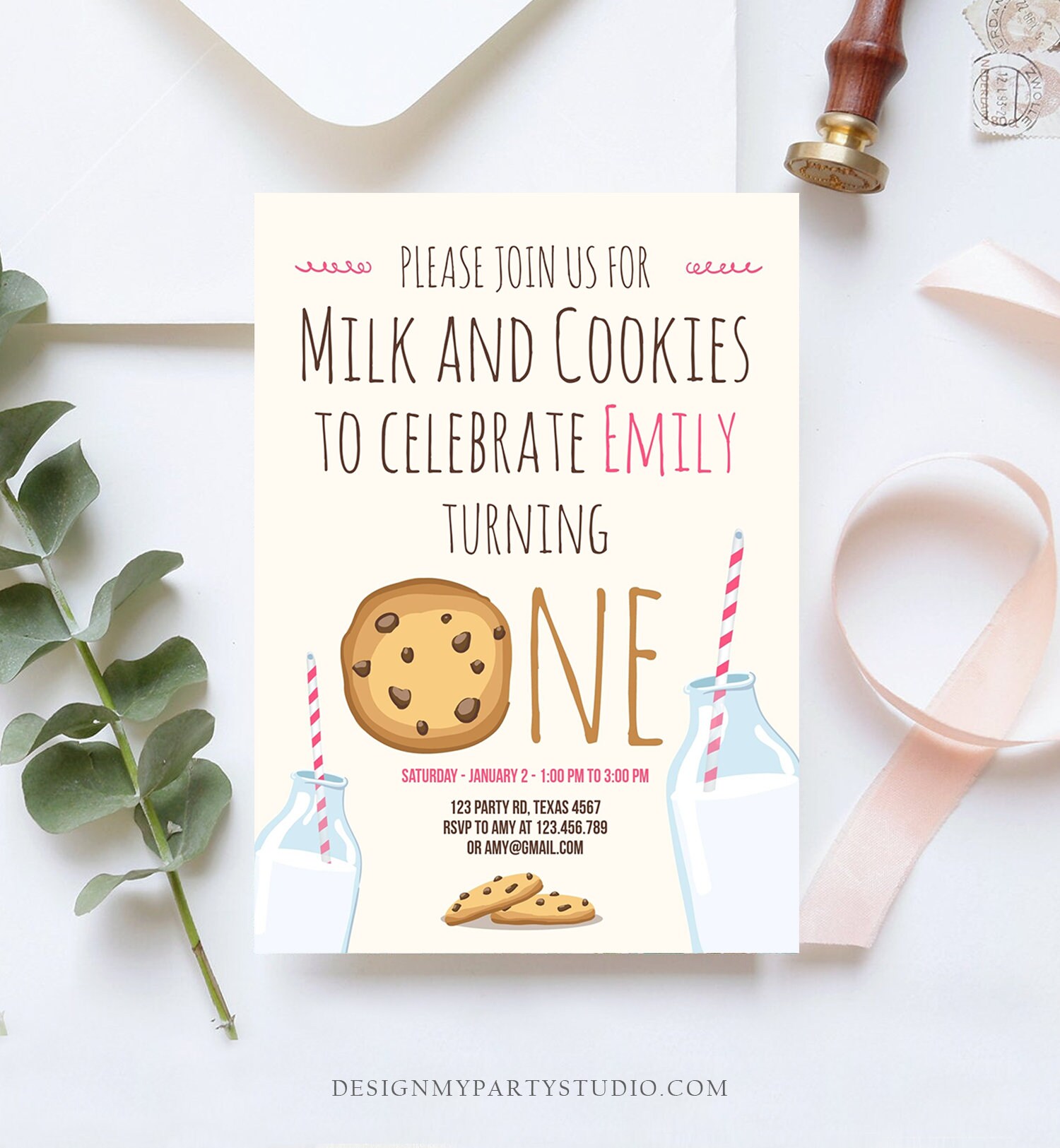 Editable Milk and Cookies Birthday Invitation Milk & Cookies | Etsy