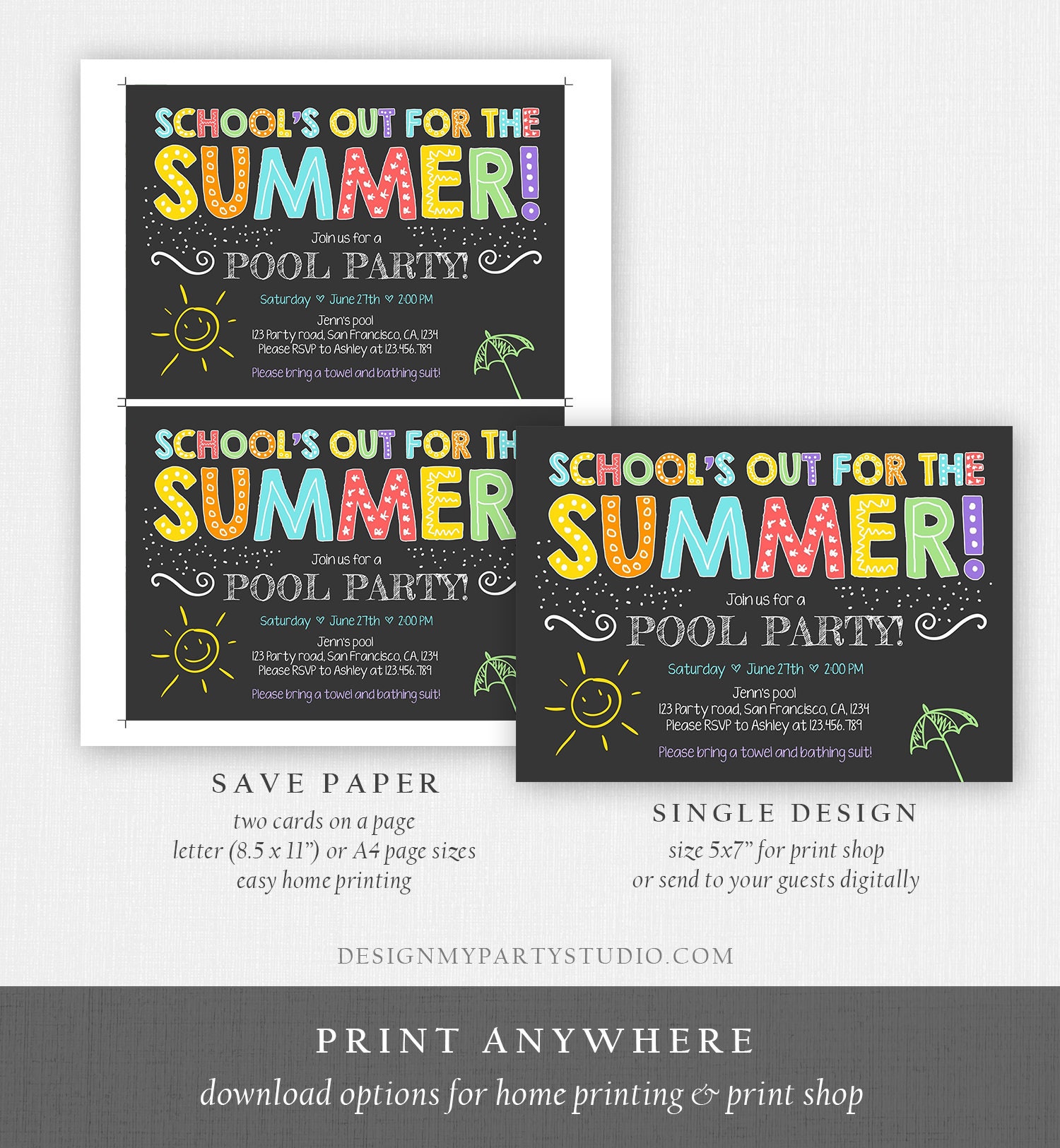 Editable School's Out For The Summer Pool Party Invitation | Etsy