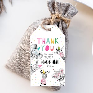 Editable Party Animals Favor Tags Wild One Animals Thank You Tags ...