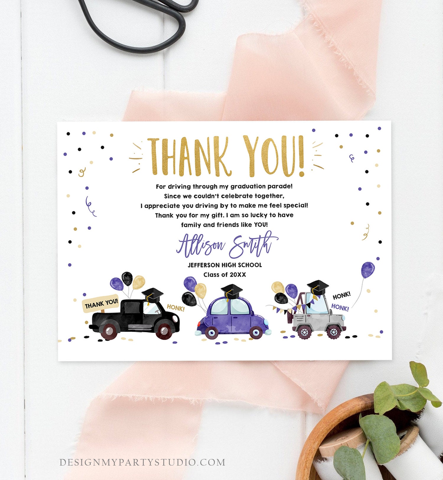 Editable Drive By Graduation Parade Thank You Card Drive | Etsy