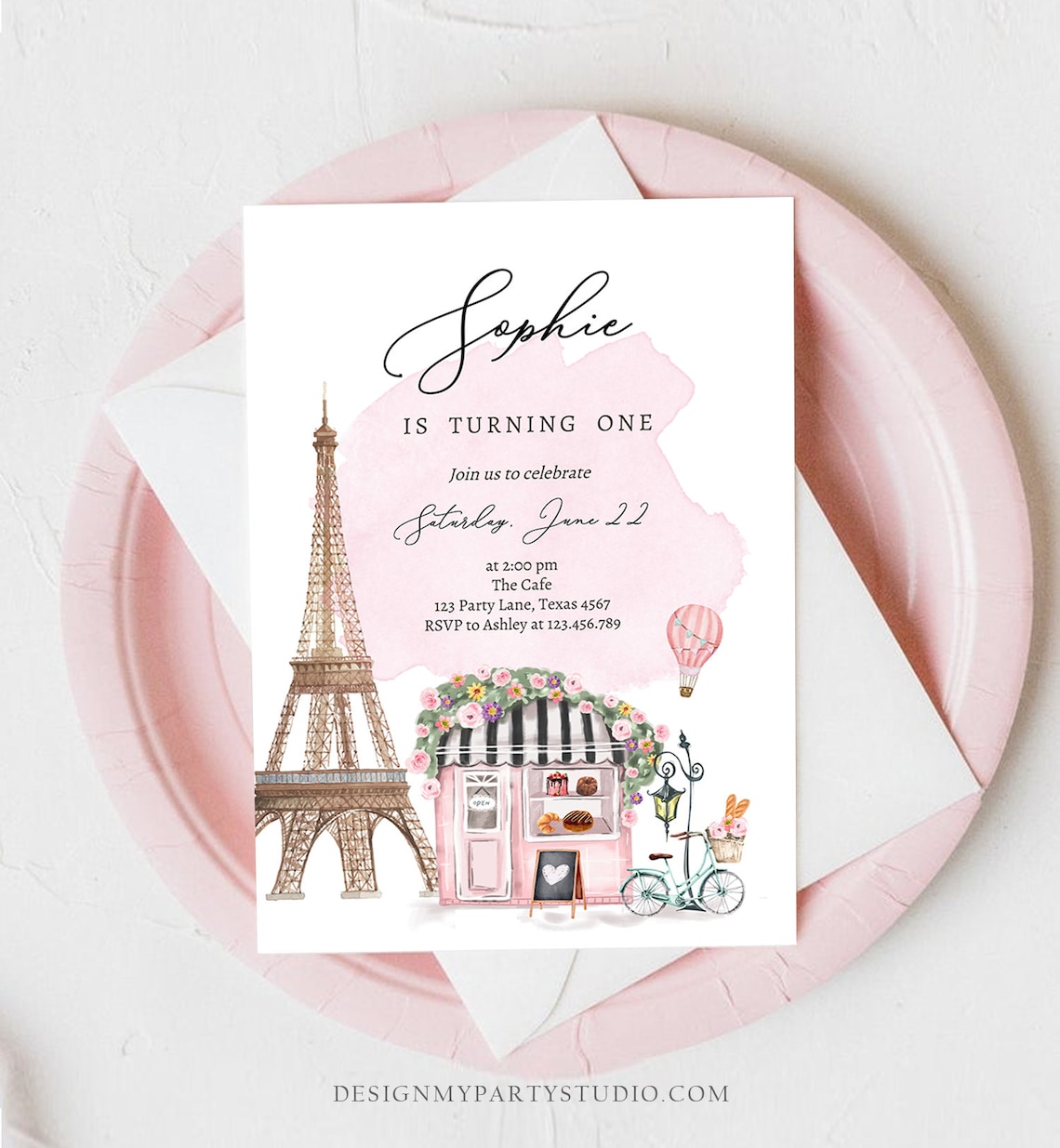 Editable Paris Birthday Invitation French Patisserie Parisian Cafe ...