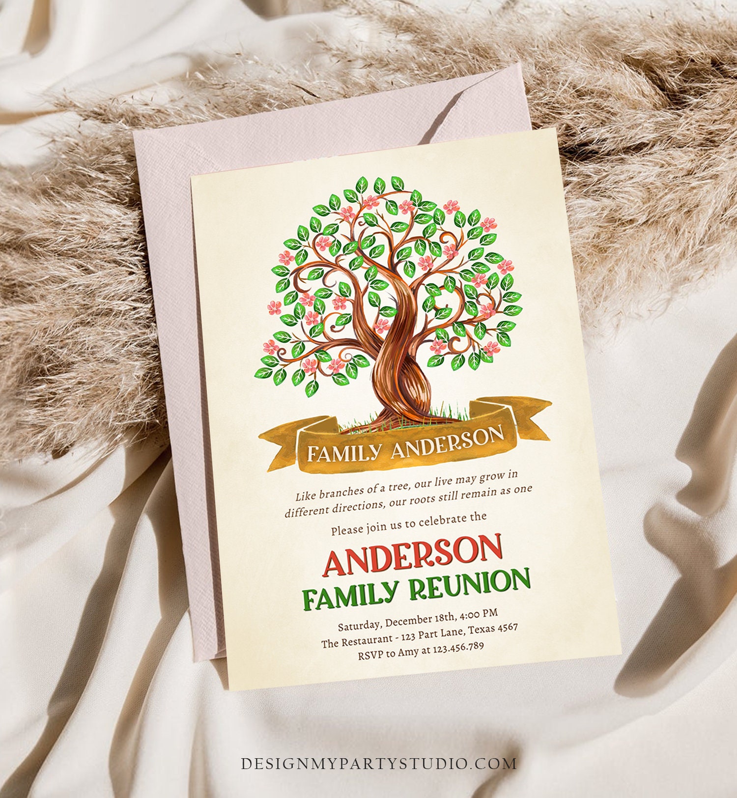 Editable Family Tree Invitation Family Reunion Party Family Tree ...