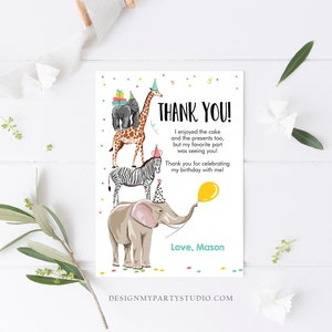 Editable Thank You Card Party Animals Thank You Note Wild Safari ...