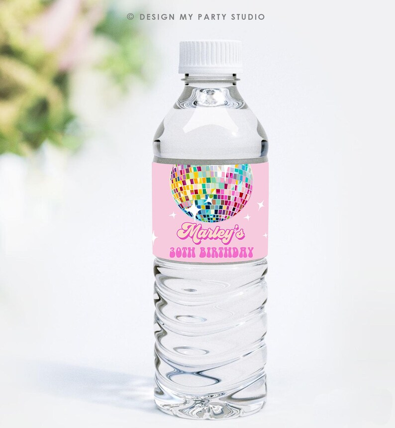 Editable Disco Water Bottle Labels Let's Disco Ball Retro Groovy Adult ...
