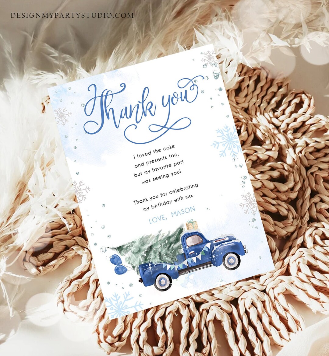 Editable Winter Truck Thank You Card Boy Birthday Winter - Etsy