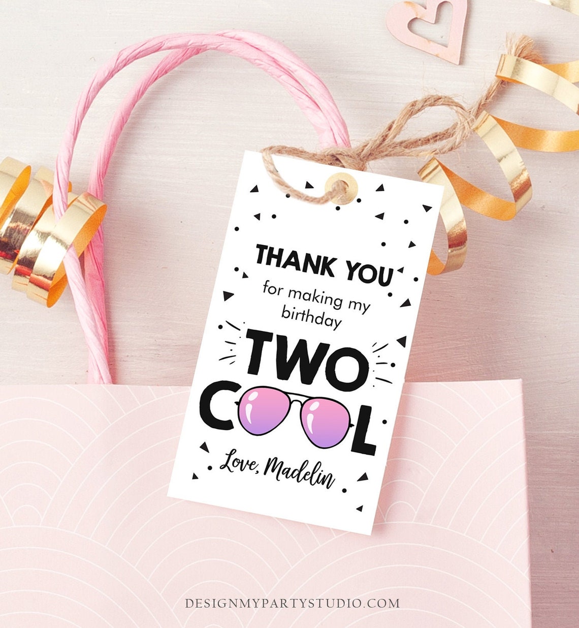 Editable Two Cool Favor Tags Birthday Thank You Tags Girl | Etsy