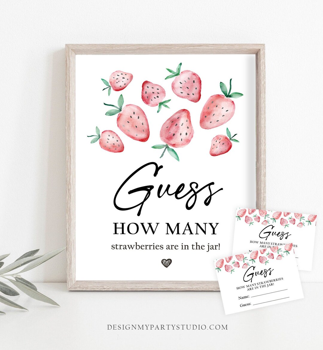 Editable Guess How Many Strawberries Birthday Baby Shower Game ...