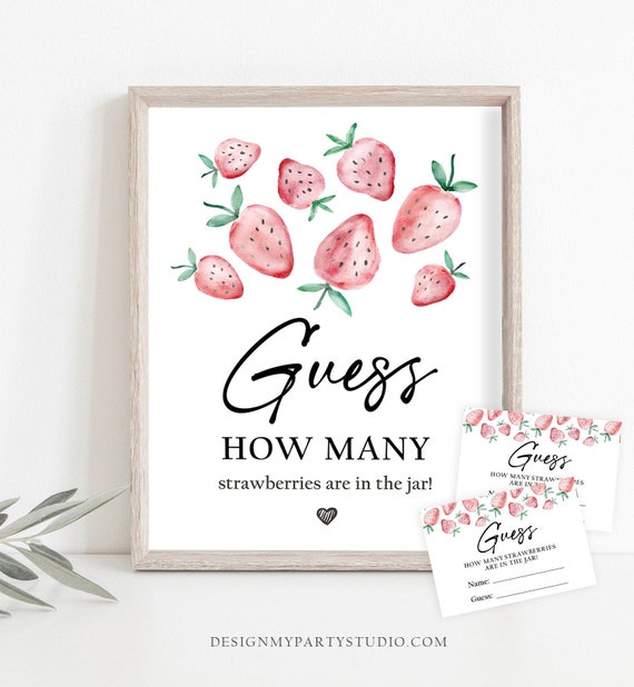 Editable Guess How Many Strawberries Birthday Baby Shower Game ...