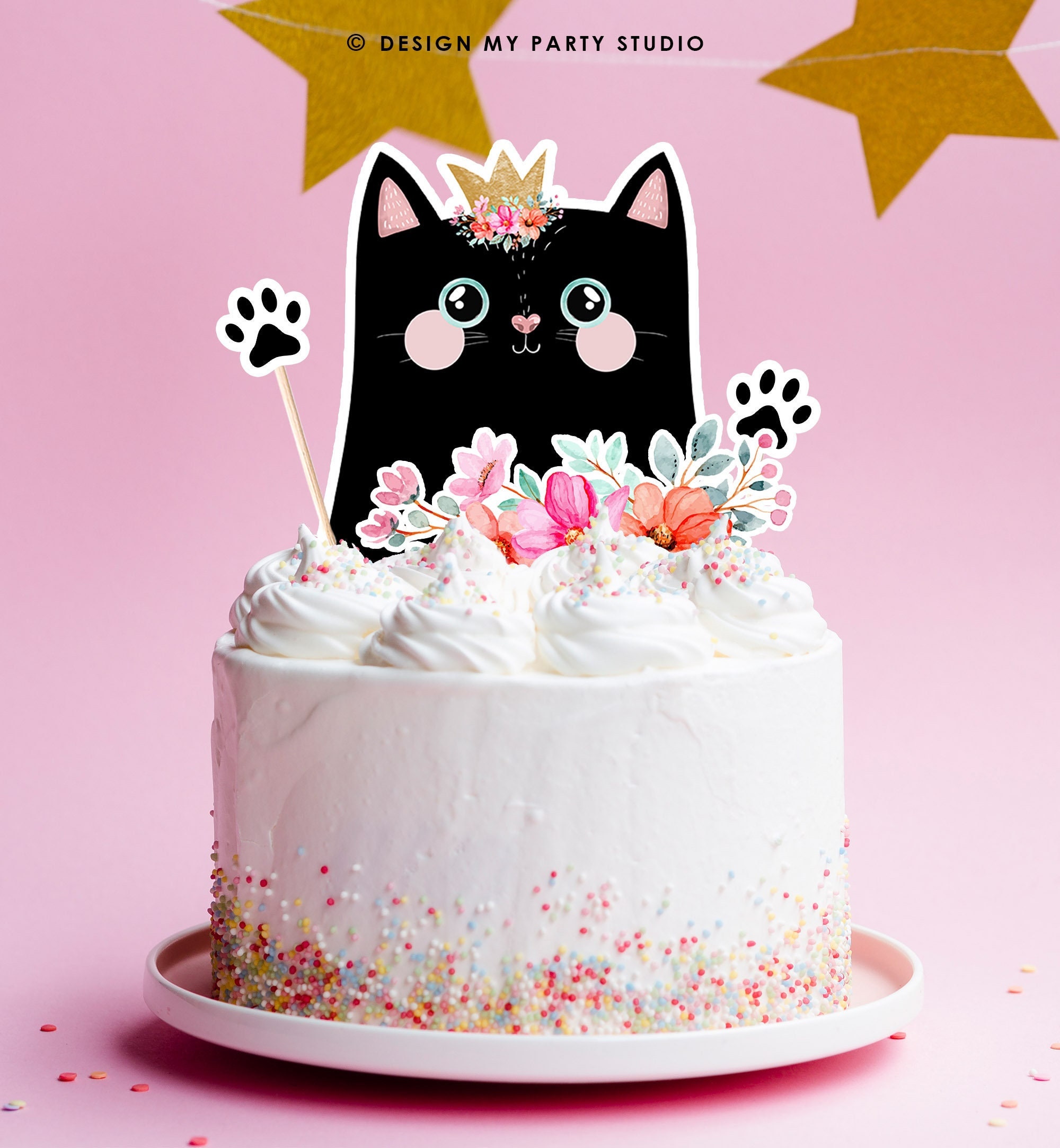 Printable Kitten Cake Topper Cat Birthday Centerpieces Kitten Birthday ...