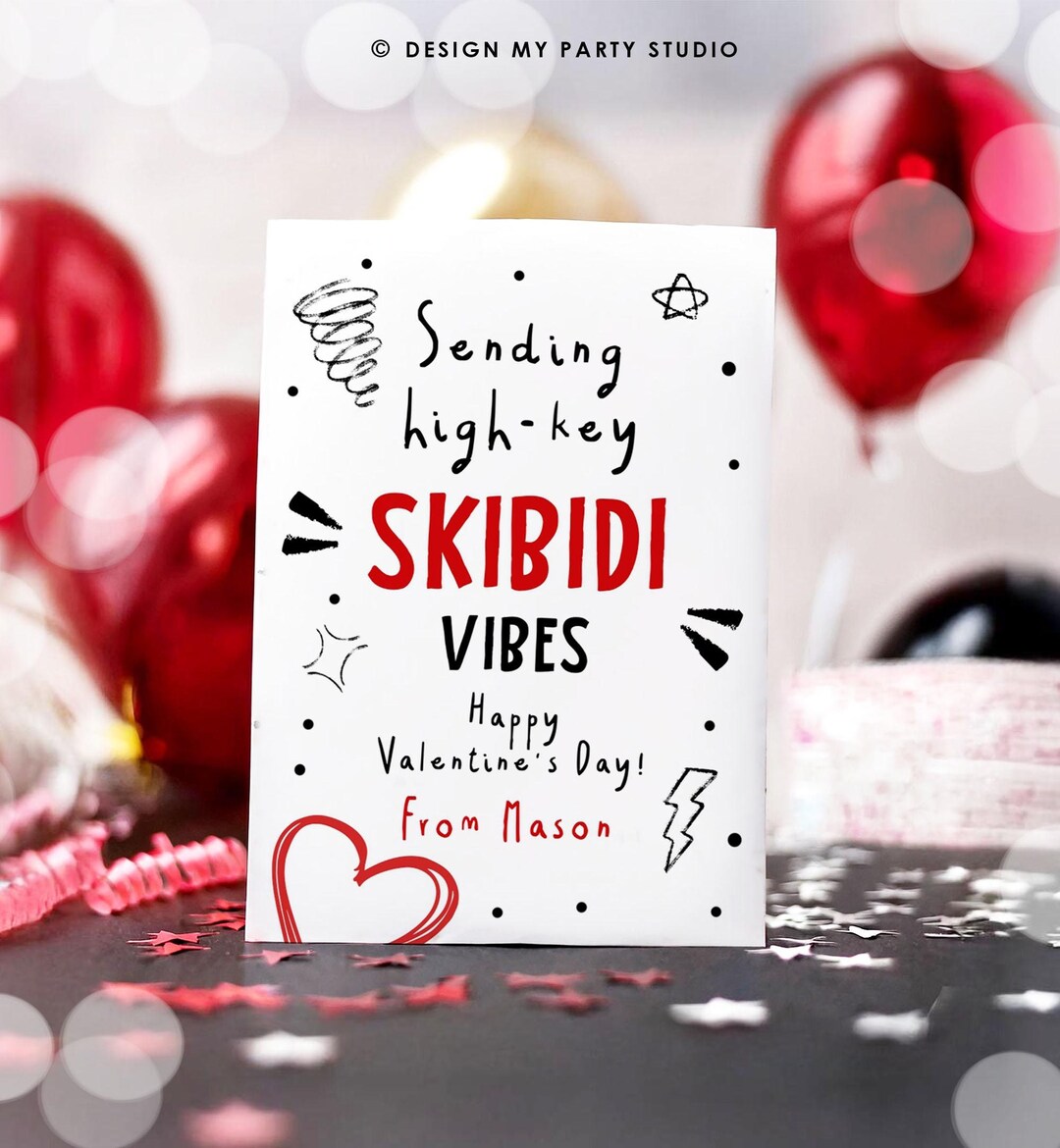 Editable Funny Valentine's Day Card Slang Valentine Kids Skibidi Teen ...