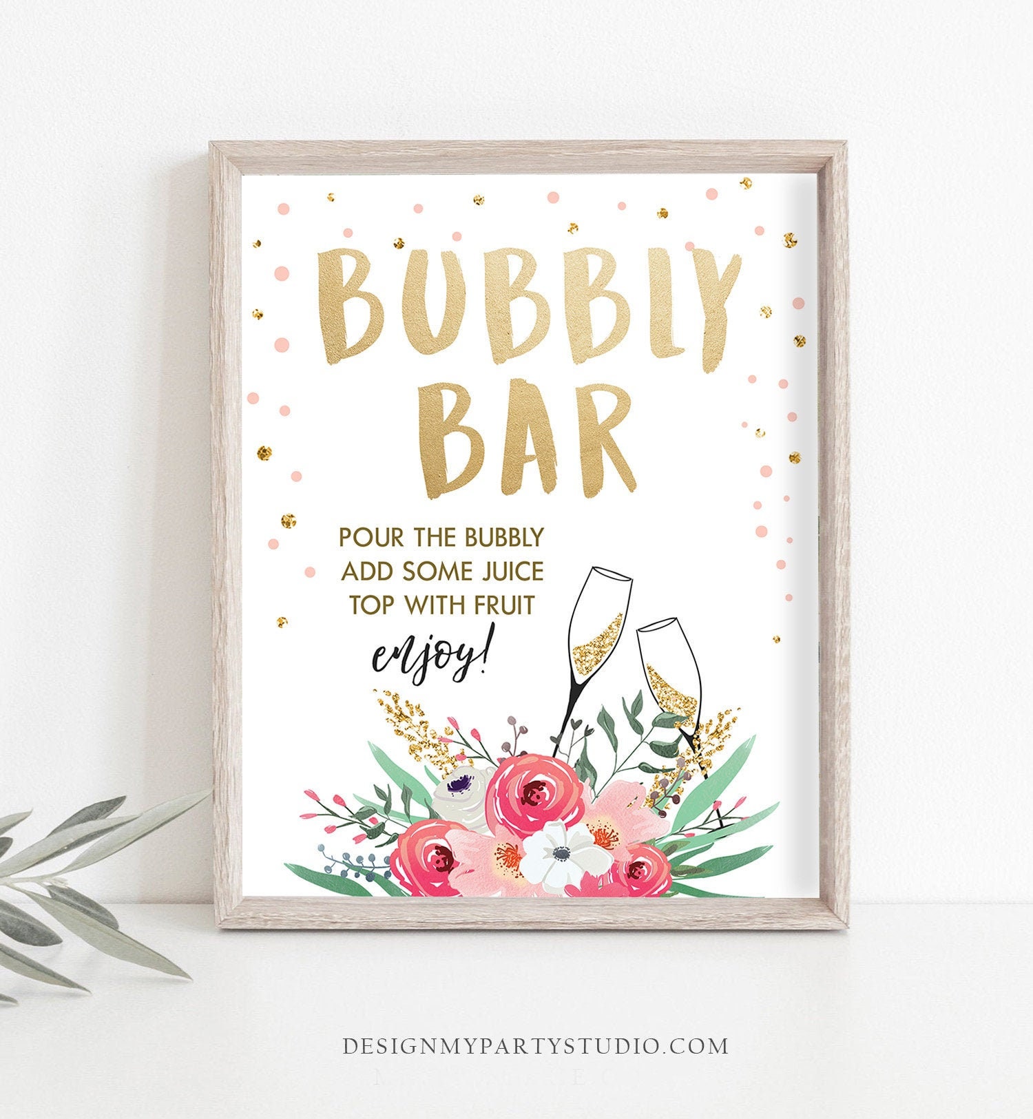 Bubbly Bar Sign Cheers Bridal Shower Wedding Fruit Juice Sign | Etsy
