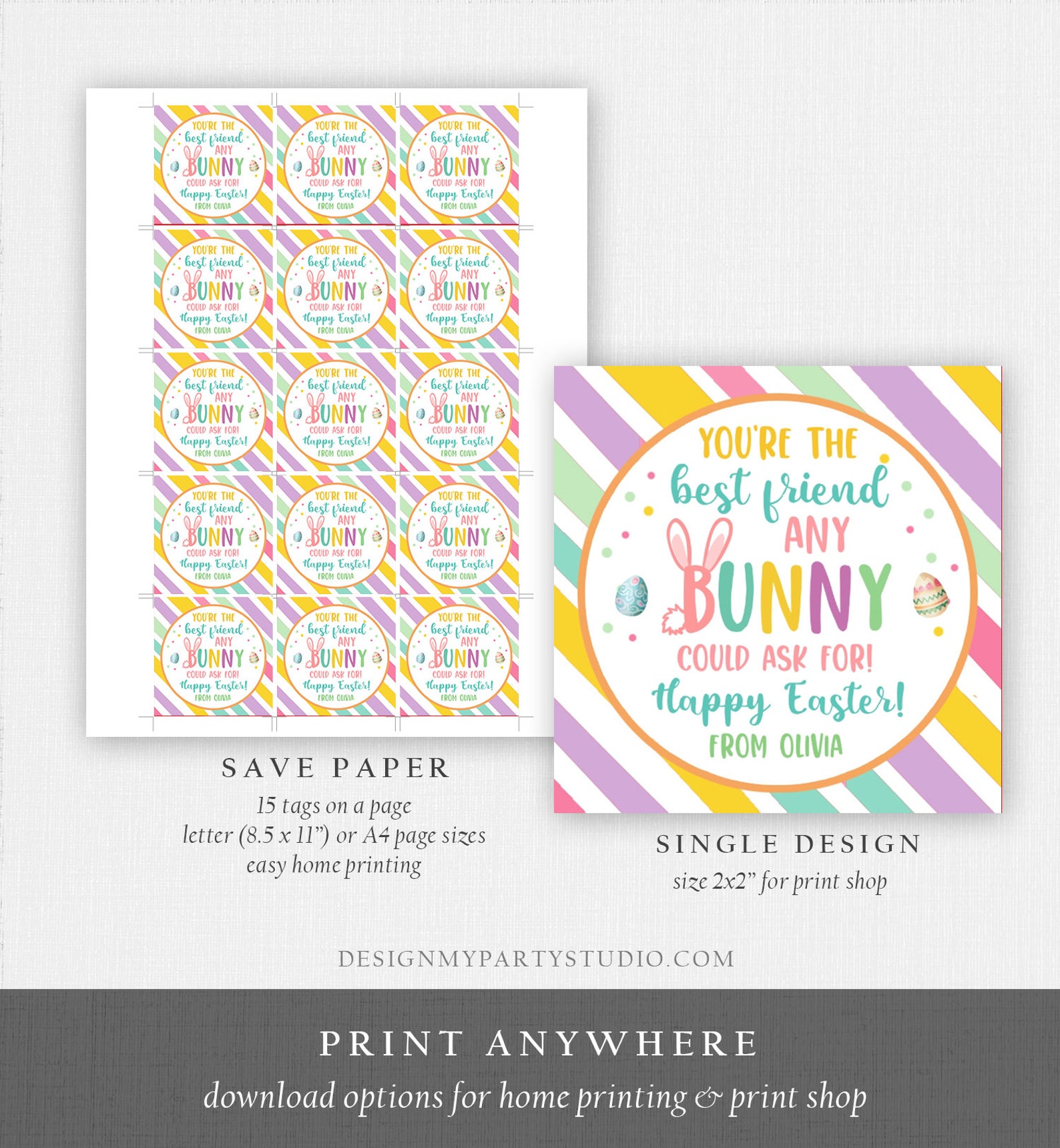 Editable Easter Gift Tags Easter You're the Best Friend Any Bunny Could ...