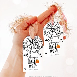 Editable Happy Halloween Gift Tags Trick or Treat Favor Tags Spiderweb ...