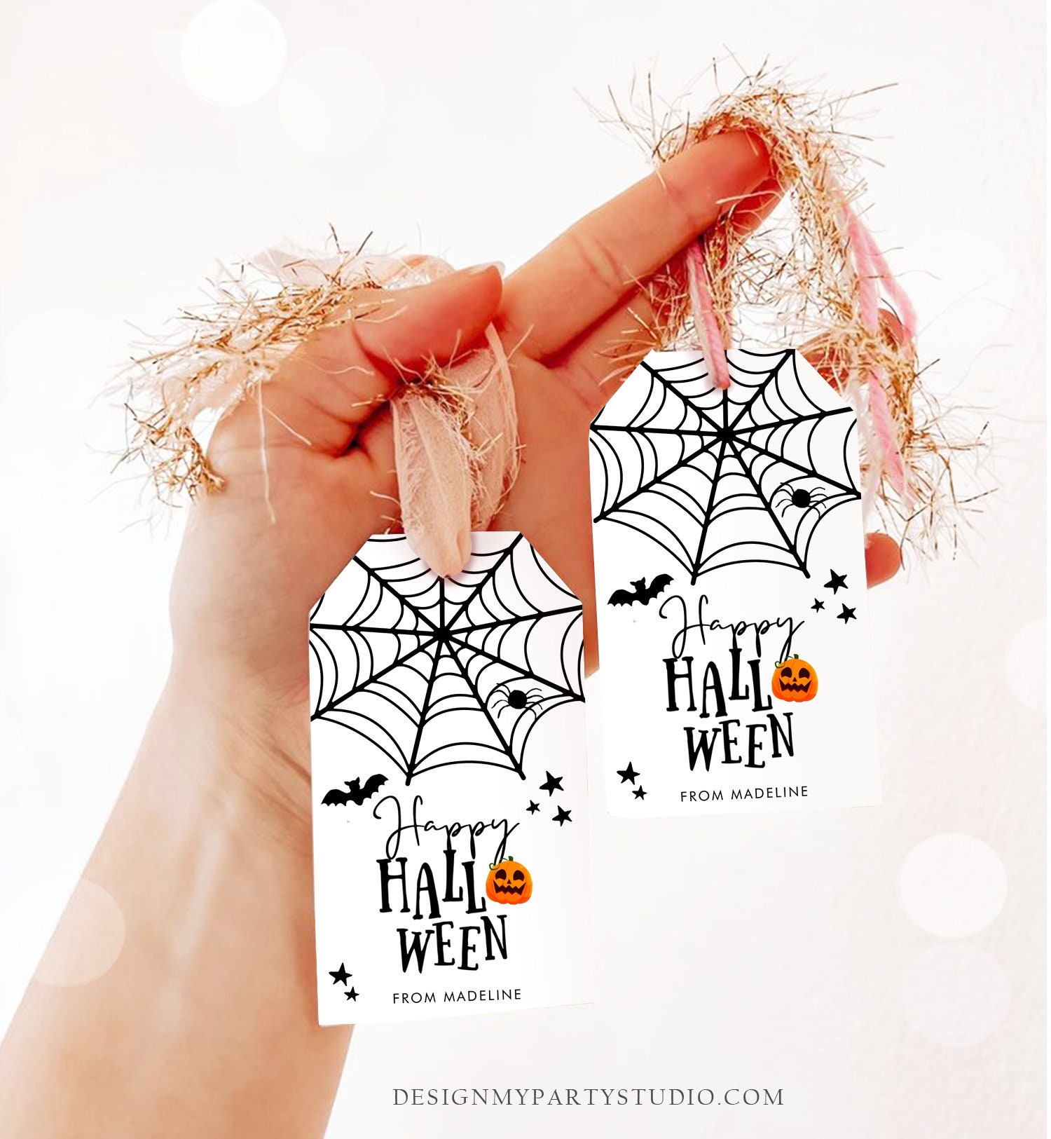 Editable Happy Halloween Gift Tags Trick or Treat Favor Tags Spiderweb ...