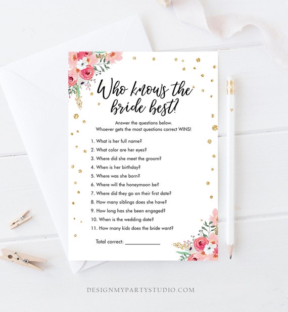 Editable Who Knows the Bride Best Bridal Shower Game Wedding Shower ...