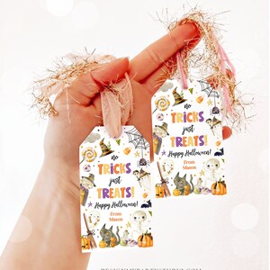 Editable Halloween Gift Tag No Tricks Just Treats Halloween Treat Tag ...