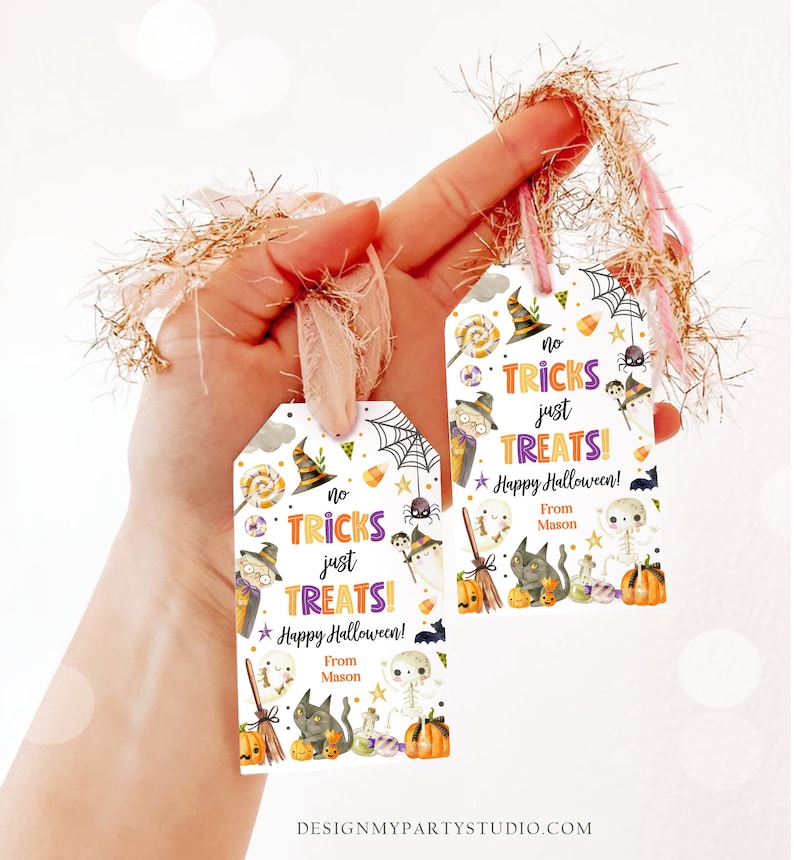 Editable Halloween Gift Tag No Tricks Just Treats Halloween Treat Tag ...