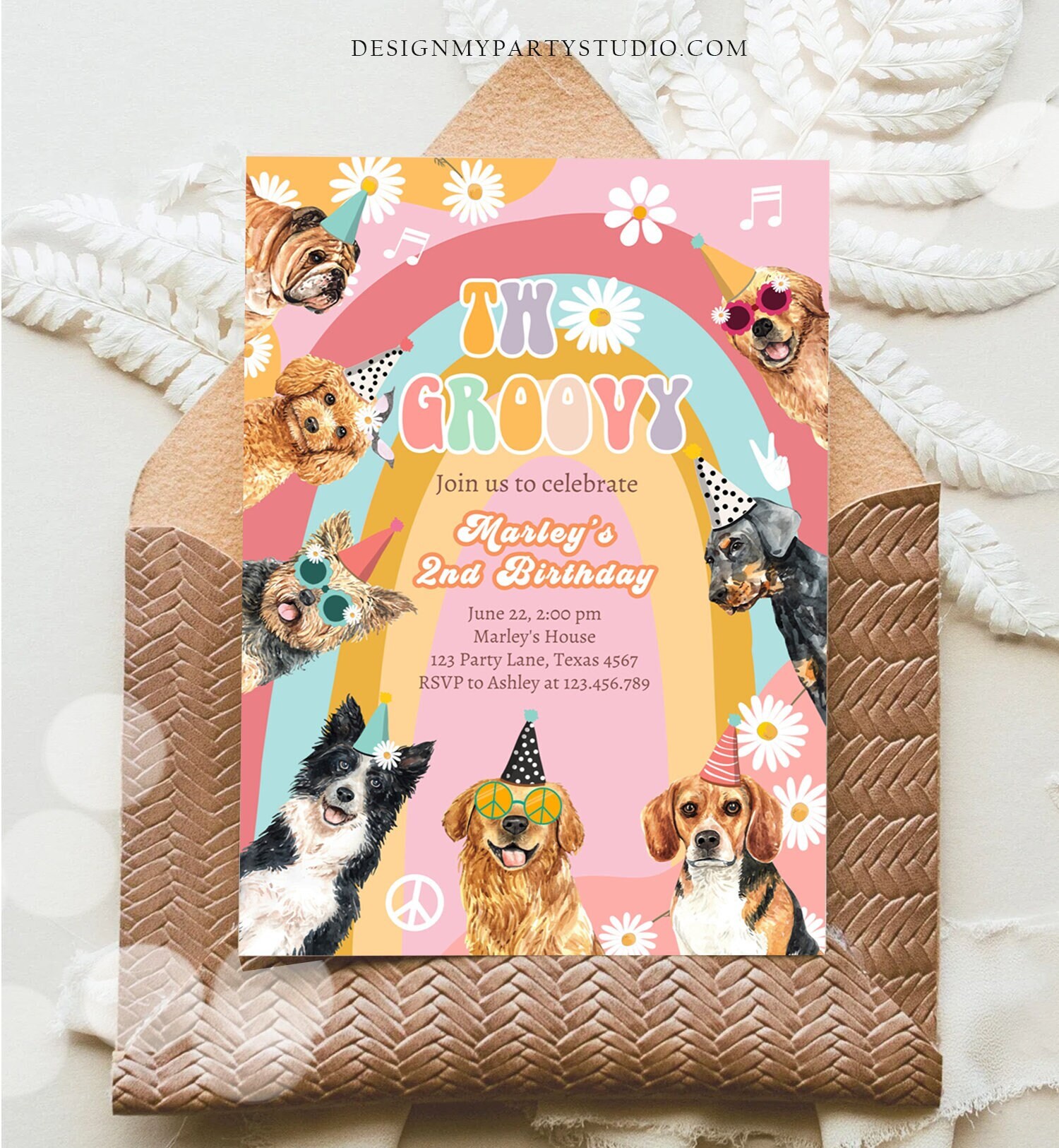 Editable Two Groovy Dog Birthday Party Invitation Retro Puppy - Etsy