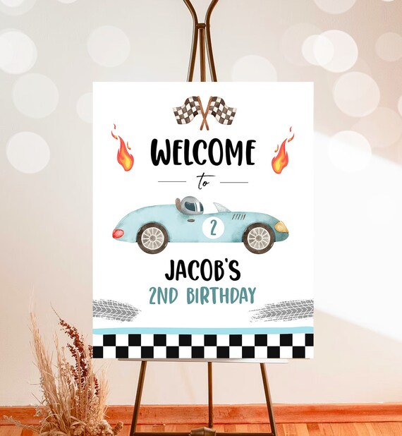 Editable Racing Birthday Welcome Sign Race Car Birthday Sign Two Fast ...