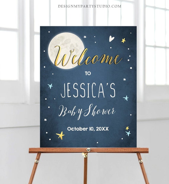 Editable Welcome Sign Moon Baby Shower Welcome Baby Sprinkle Twinkle ...