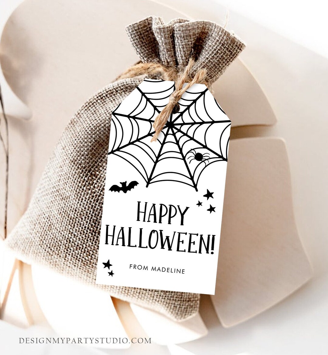 Editable Happy Halloween Gift Tags Trick or Treat Favor Tags Spiderweb ...