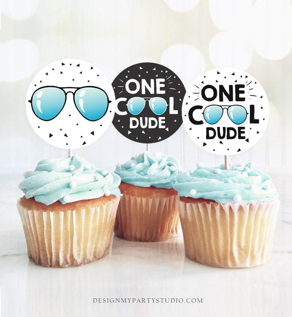 One Cool Dude Cupcake Toppers Favor Tags Boy 1st Birthday Party ...