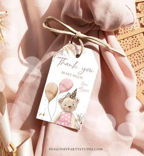Editable Boho Teddy Bear Favor Tags Thank You Beary Much Tag Teddy Bear ...