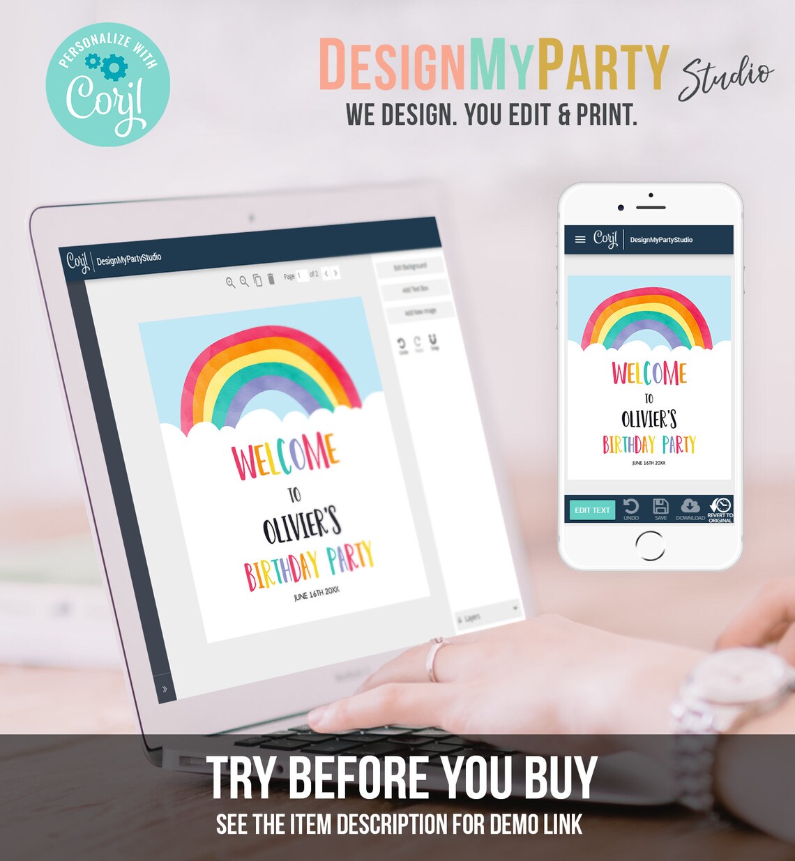 Editable Rainbow Welcome Sign Rainbow Birthday Party Sign Colorful ...