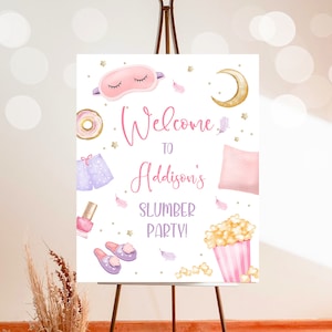 Editable Sleepover Birthday Welcome Sign Slumber Party Poster Pajamas ...
