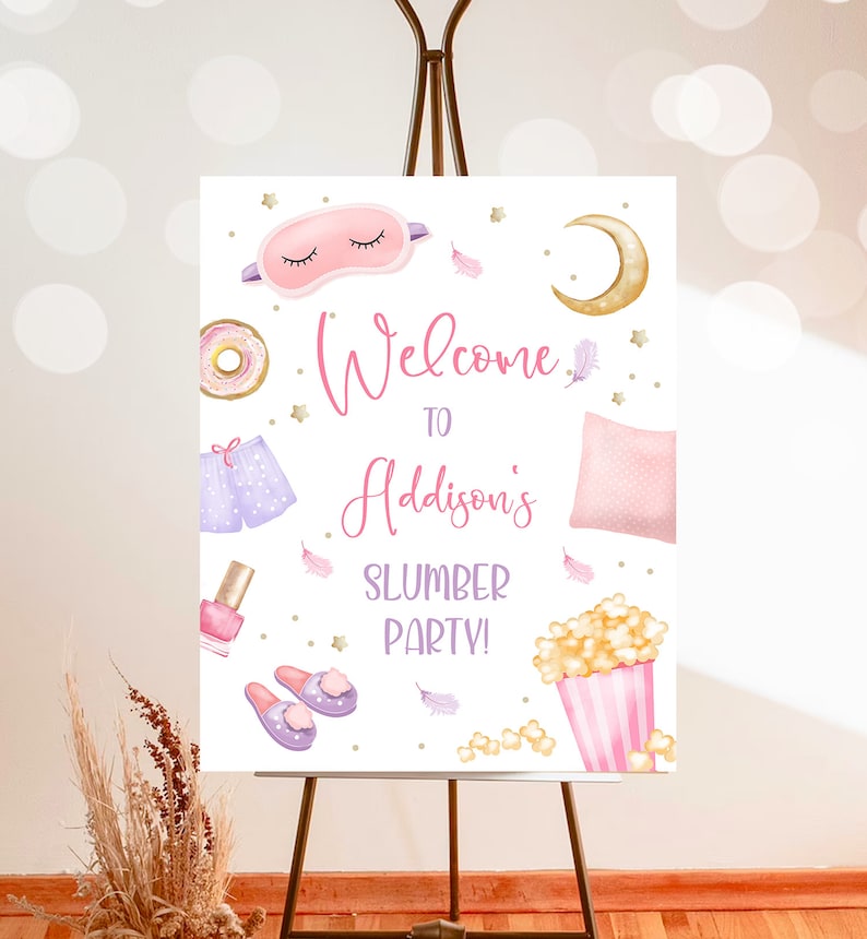 Editable Sleepover Birthday Welcome Sign Slumber Party Poster Pajamas ...