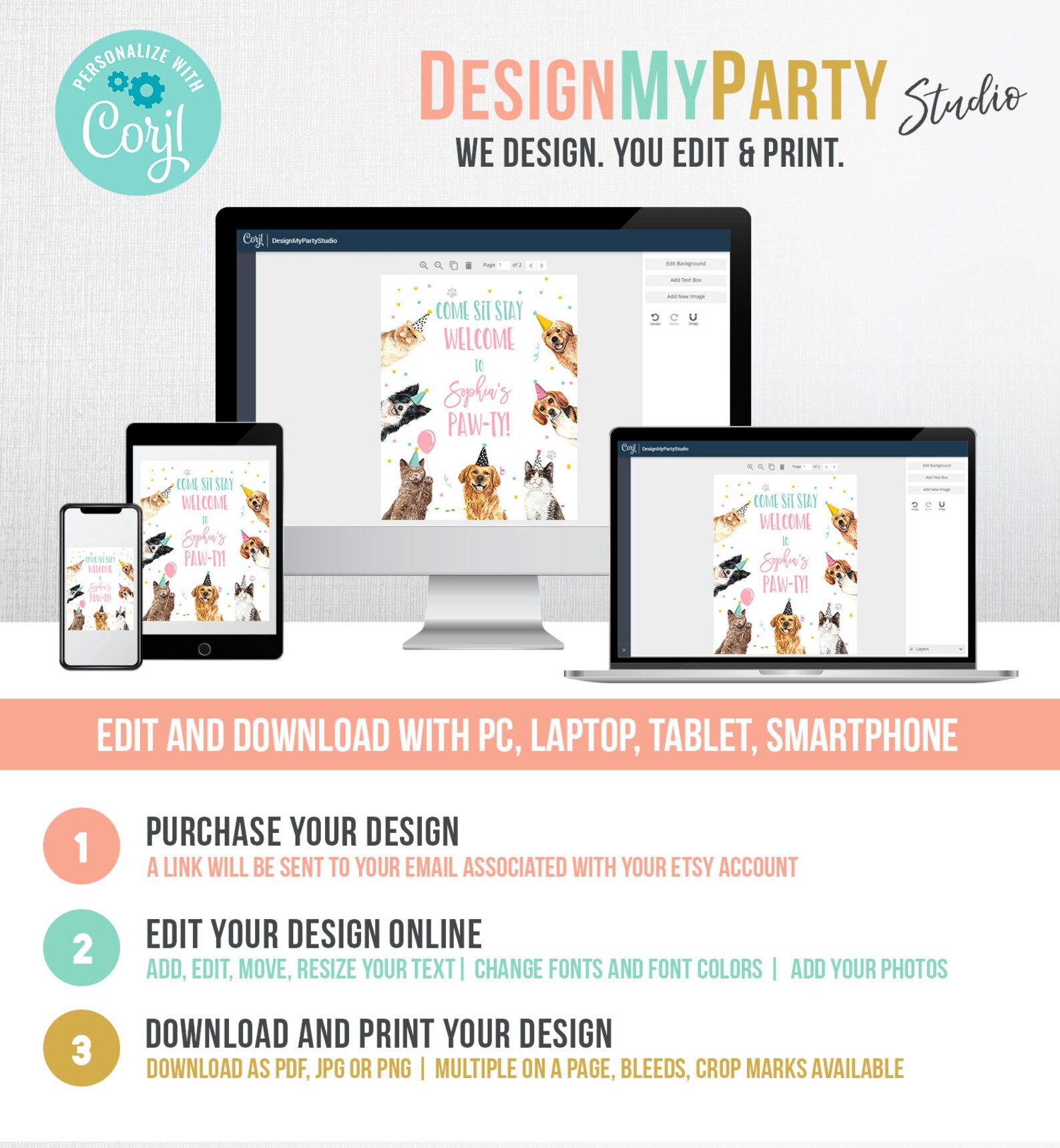 Editable Cats and Dogs Birthday Party Welcome Sign Puppy - Etsy