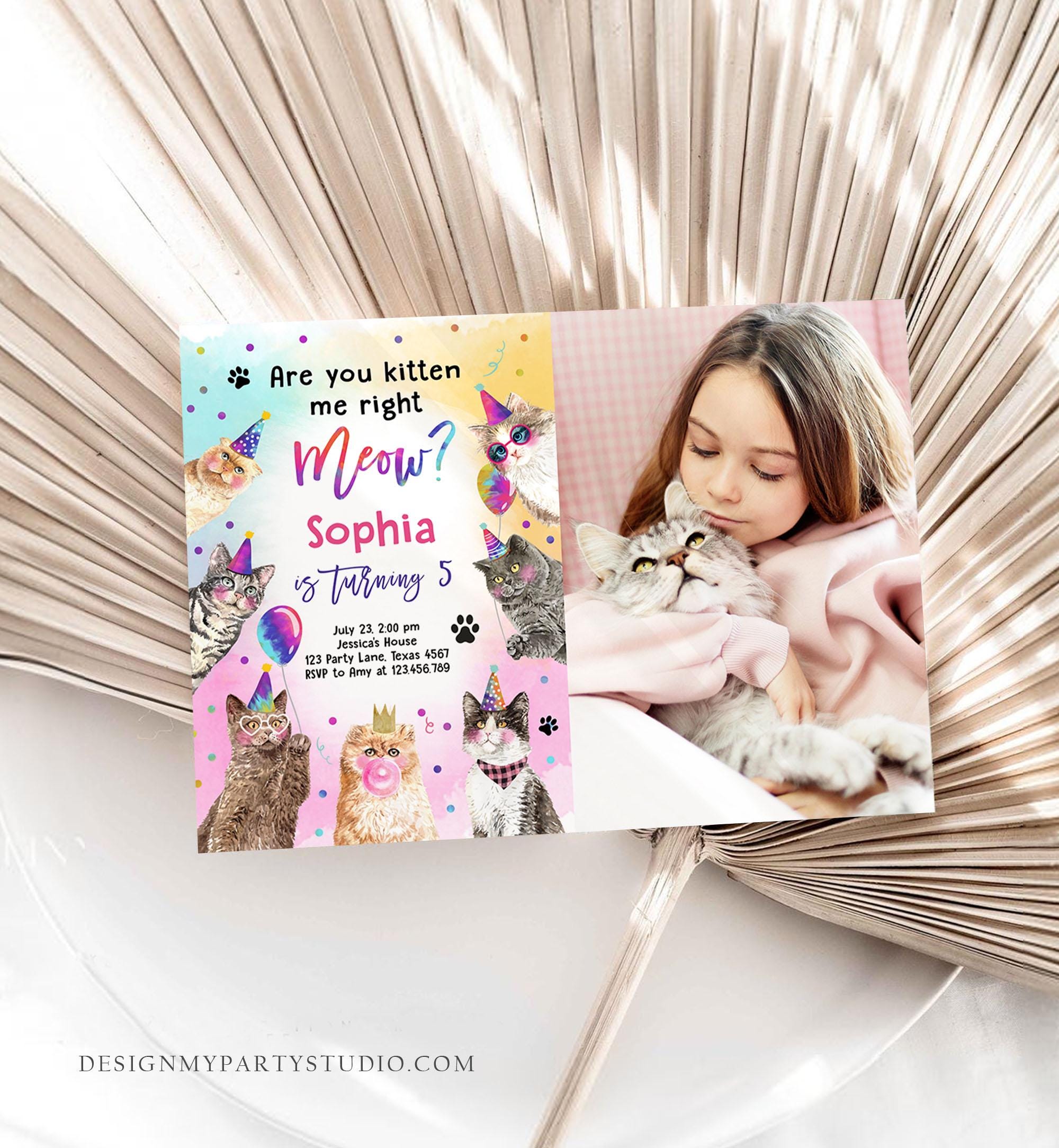Editable Cat Birthday Party Invitation Kitten Birthday Invite Kitten Me ...