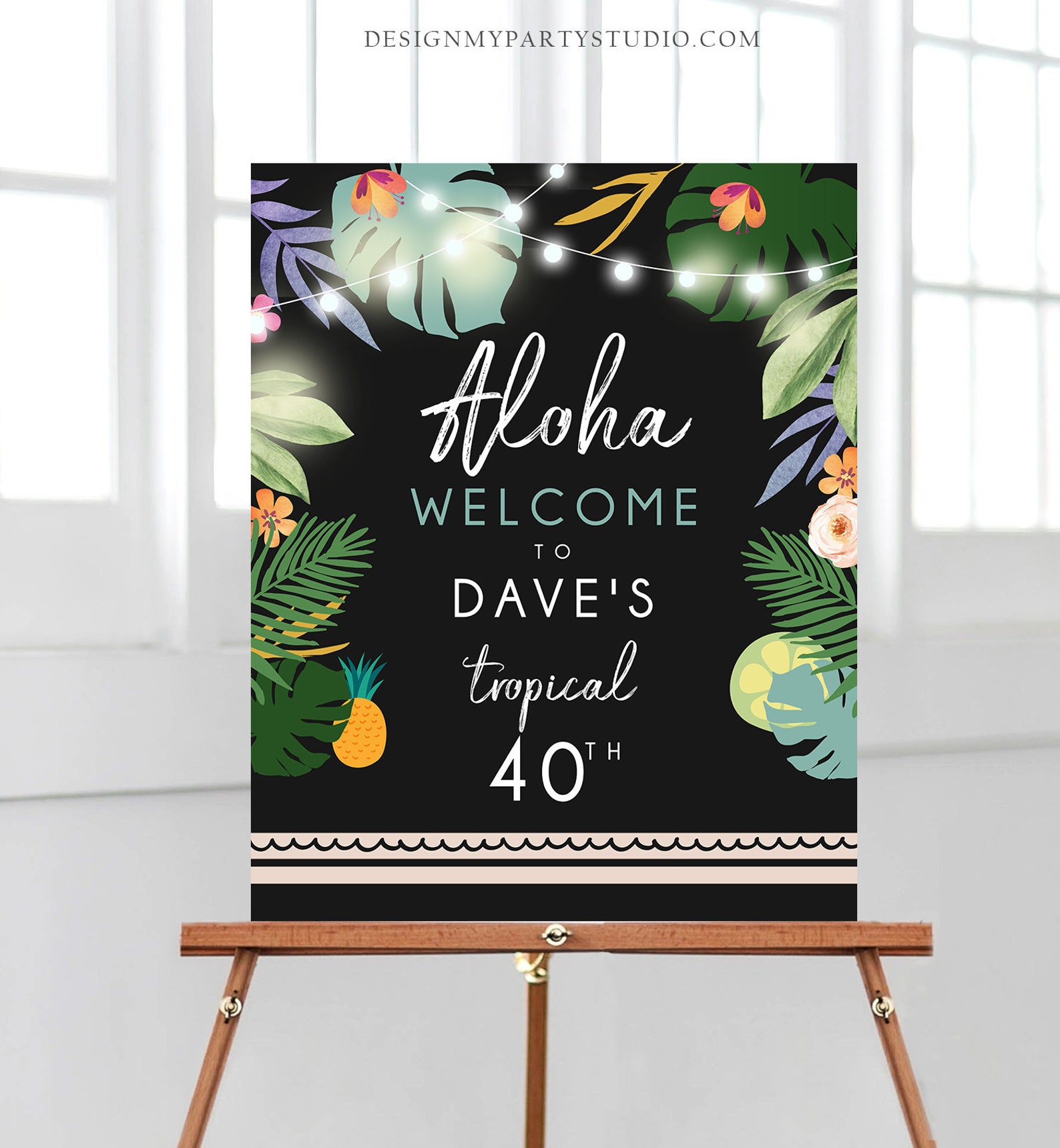 Editable Tropical Welcome Sign Aloha Tropical Party Adult Birthday ...