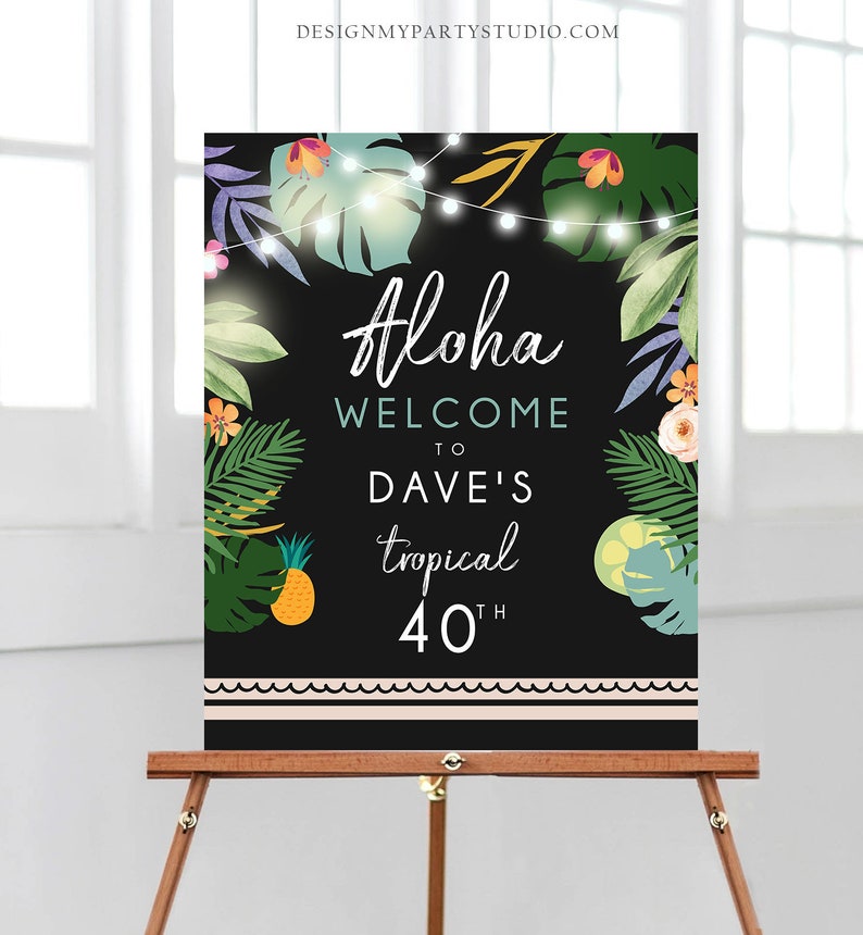 Editable Tropical Welcome Sign Aloha Tropical Party Adult - Etsy