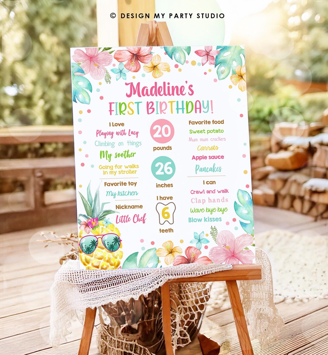 Editable Luau Pineapple Sunshine Birthday Milestone Sign Summer First ...