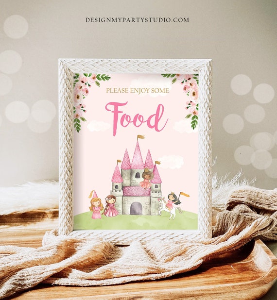 Food Party Sign Princess Birthday Sign Table Decor Princess Party Pink ...