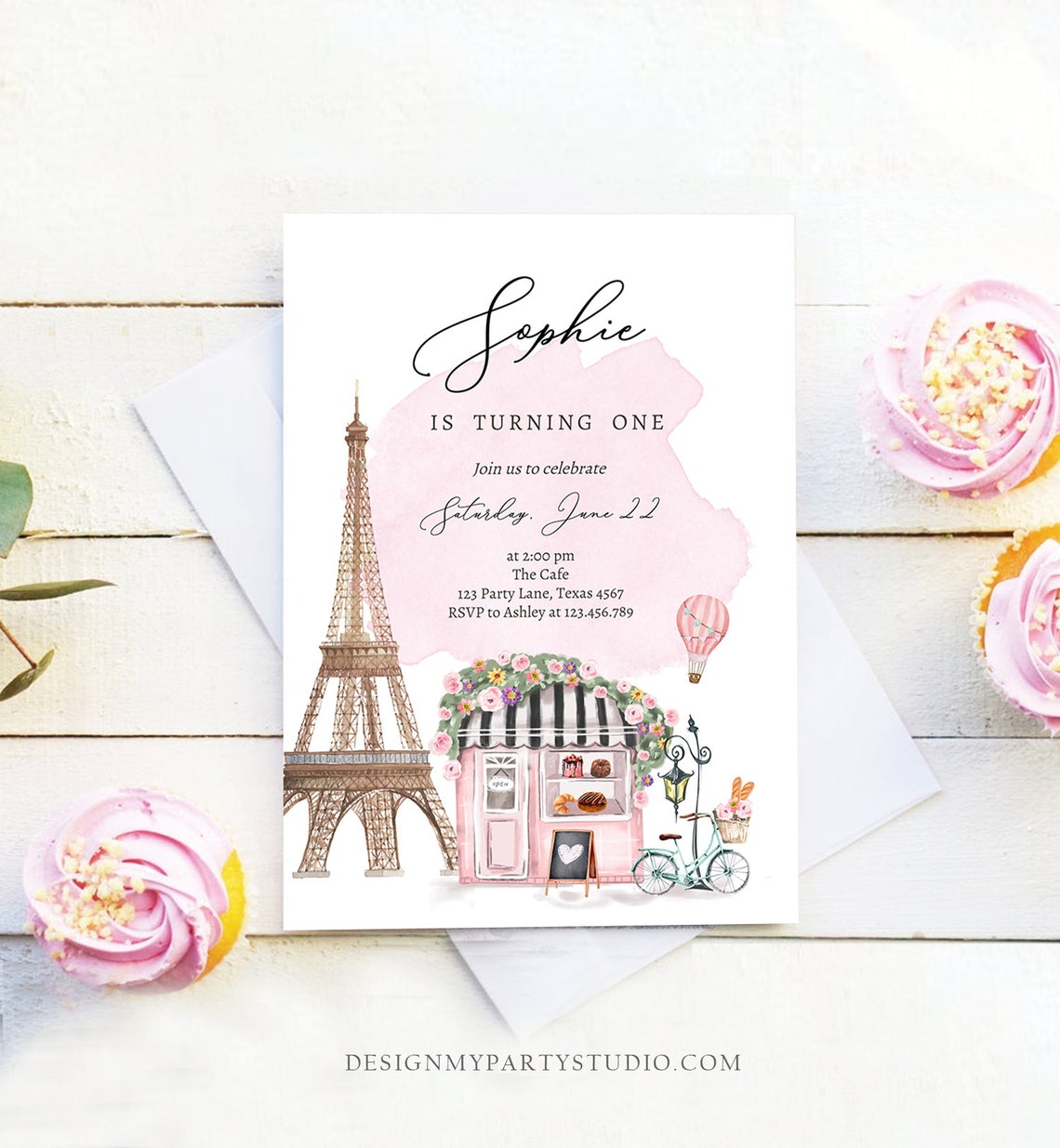 Editable Paris Birthday Invitation French Patisserie Parisian Cafe ...