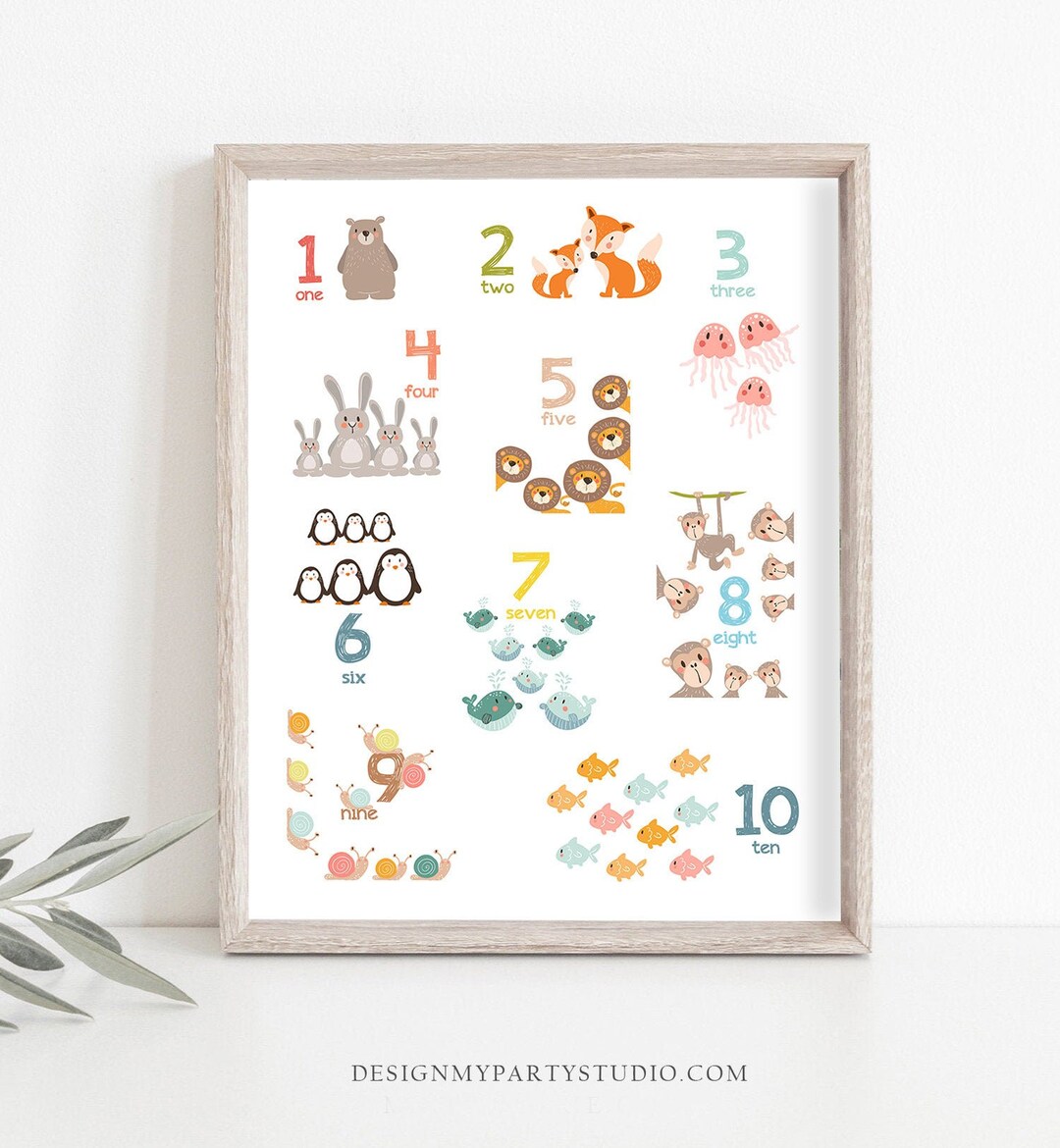 Animal Number Wall Art Number Animals 123 Art Counting Poster Number ...
