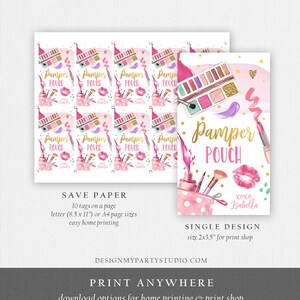 Editable Pamper Party Favor Tags Spa Party Thank You Tags Pamper Pouch ...