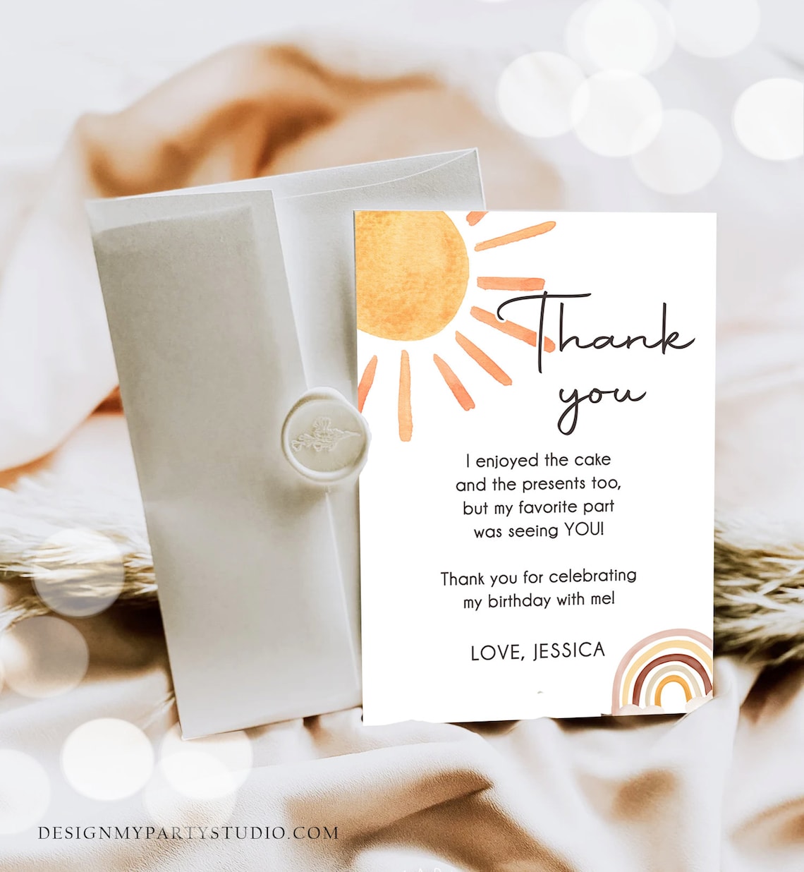 Editable Sun Thank You Card Sun Birthday Party Thank You Note - Etsy
