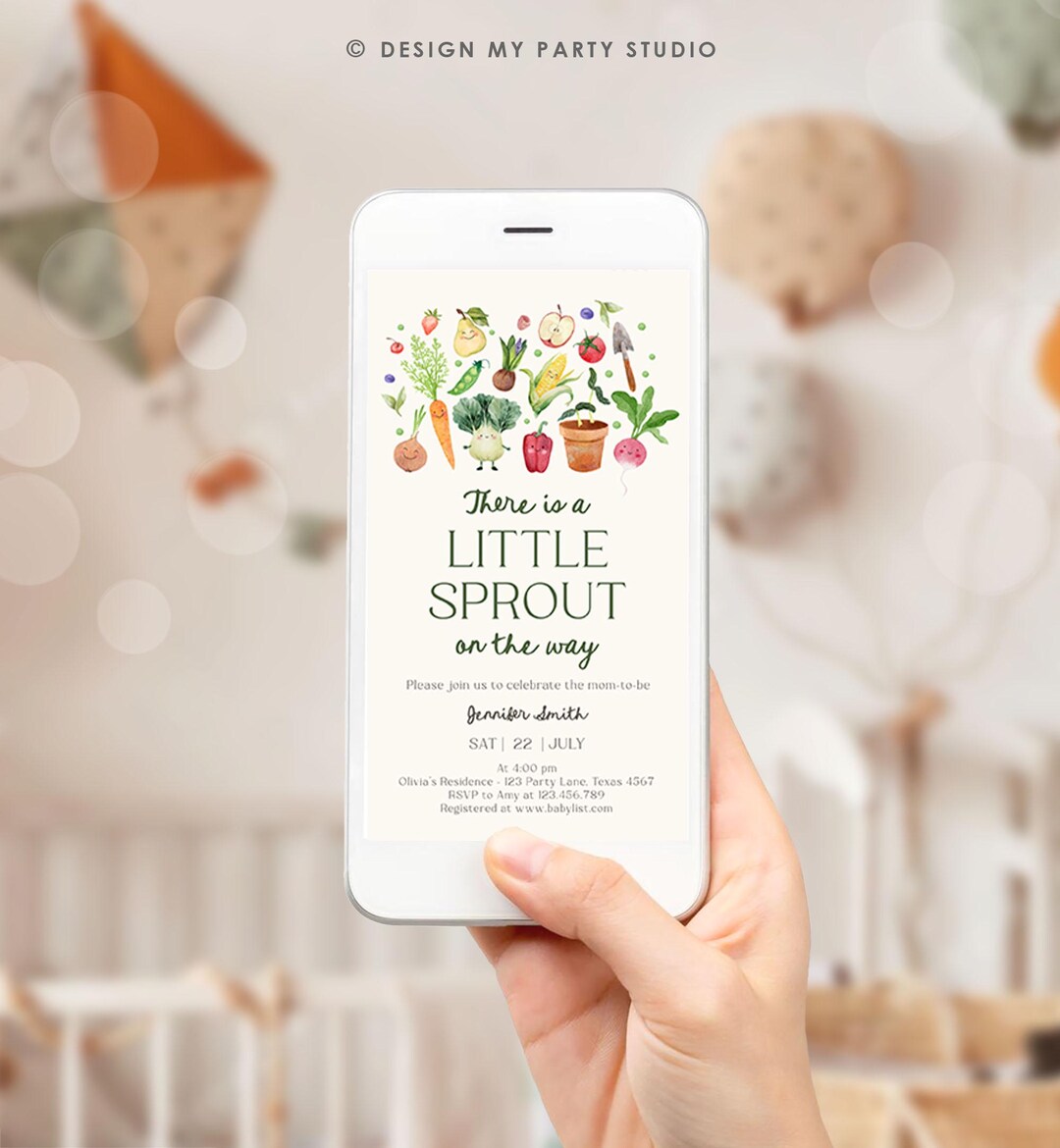 Editable Little Sprout Baby Shower Evite Electronic Farmers Market ...
