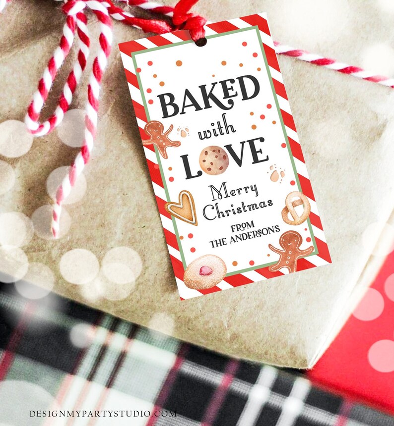Editable Cookie Tag Baked With Love Tag Merry Christmas Favor Tag ...
