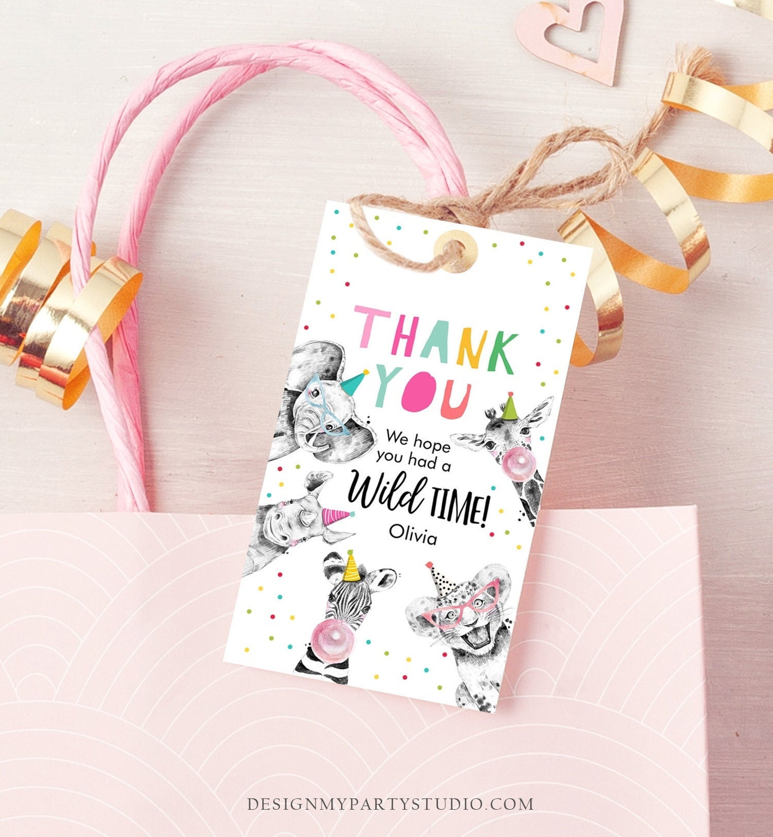 Editable Party Animals Favor Tags Wild One Animals Thank You - Etsy