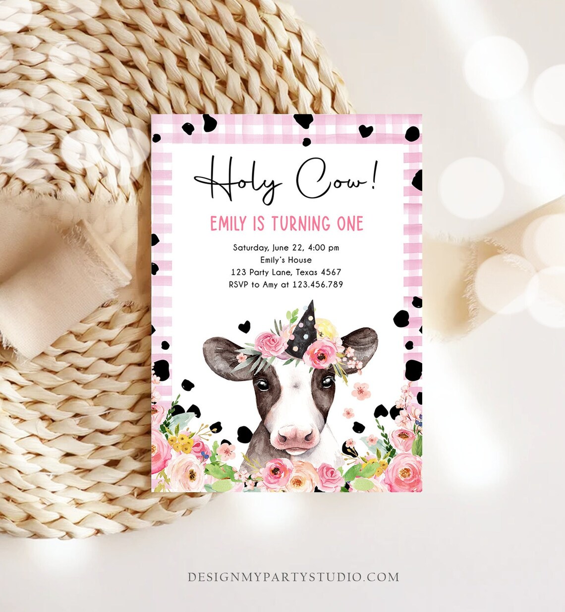 Editable Cow Birthday Invitation Girl Farm Animals Pink Floral - Etsy