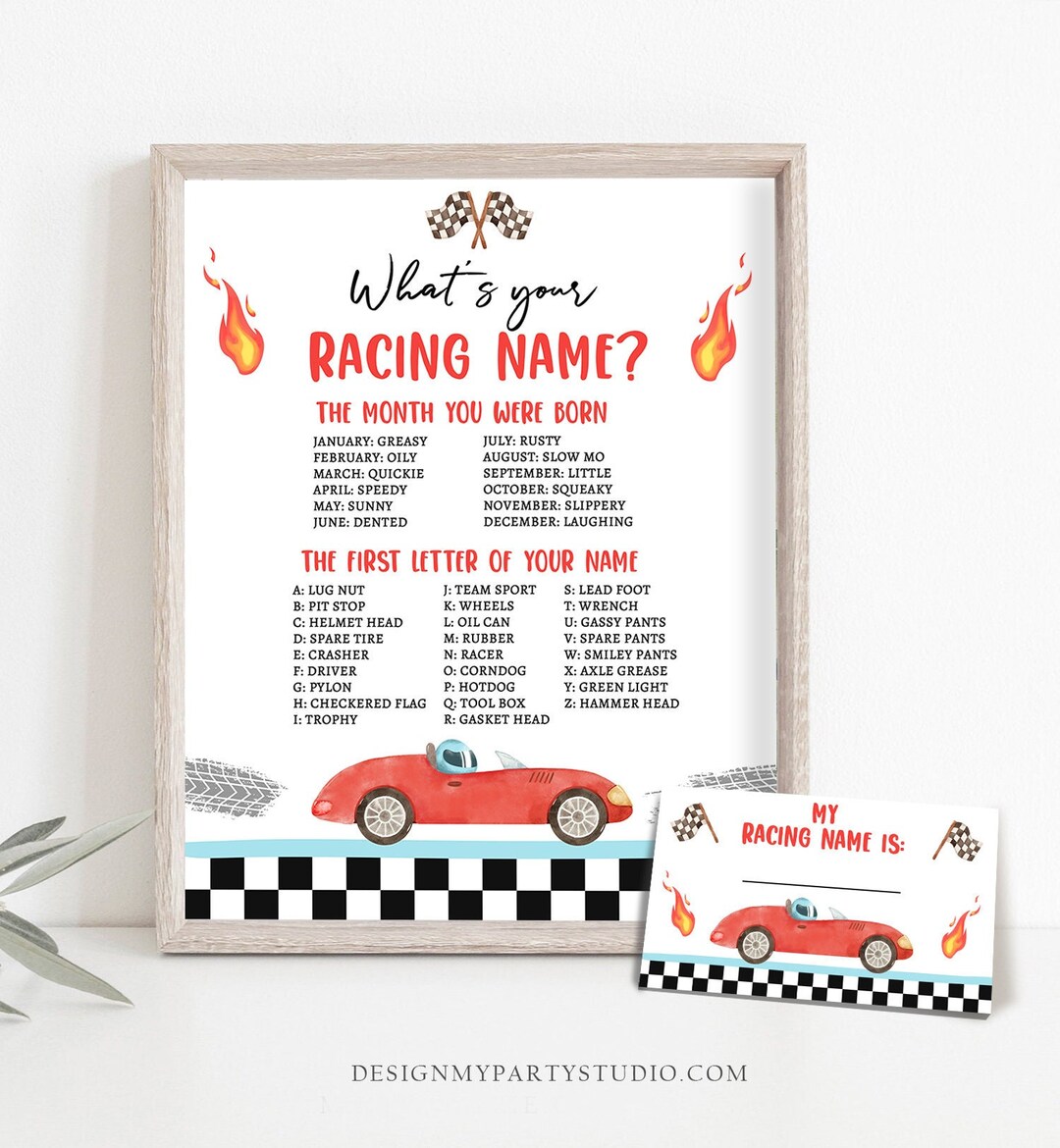 What is Your Racing Name Game Growing up Two Fast Birthday Game Race ...