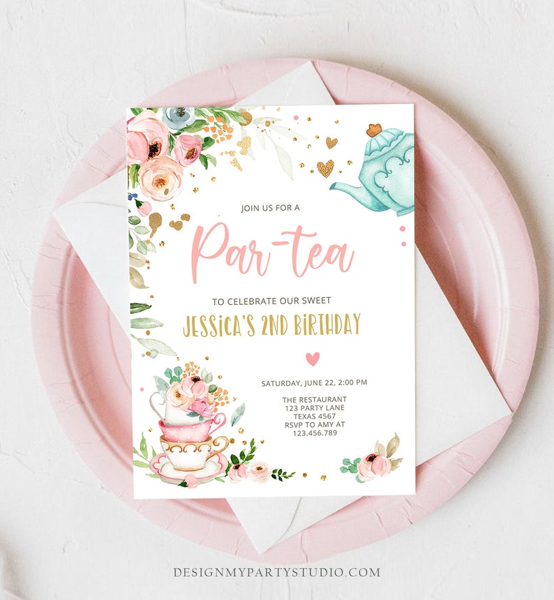 Editable Tea Party Birthday Invitation Par-tea Birthday Invite - Etsy